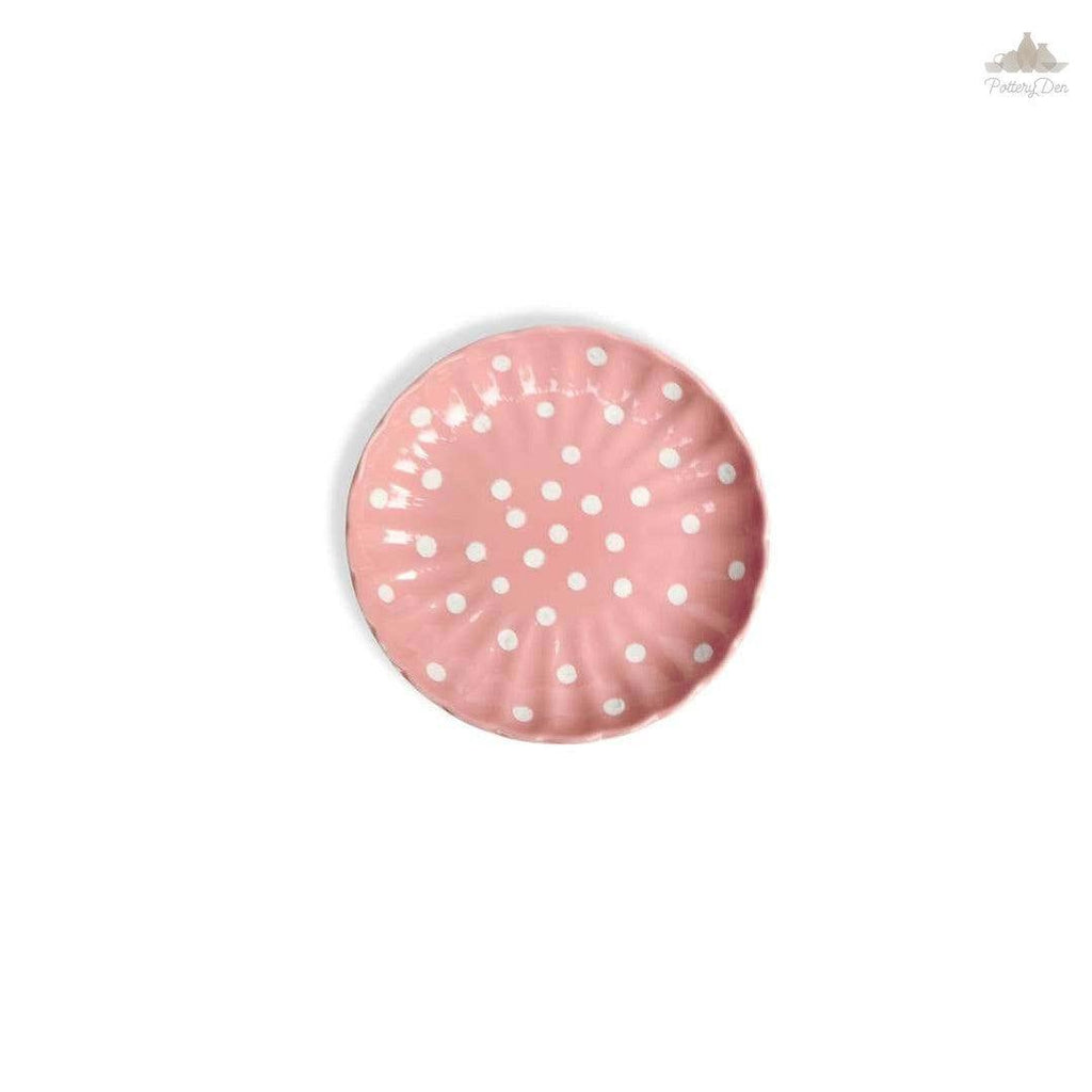Hand Painted Ceramic Pastel Pink Polka Dots Quarter Plate PotteryDen