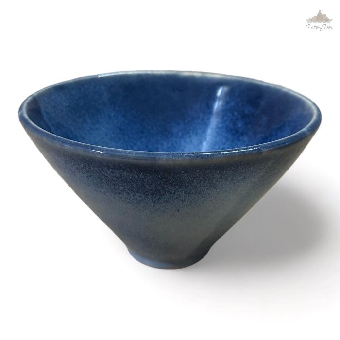 Blue Denim Cone Bowl | Hand Painted Ceramic Pottery | Set of 1