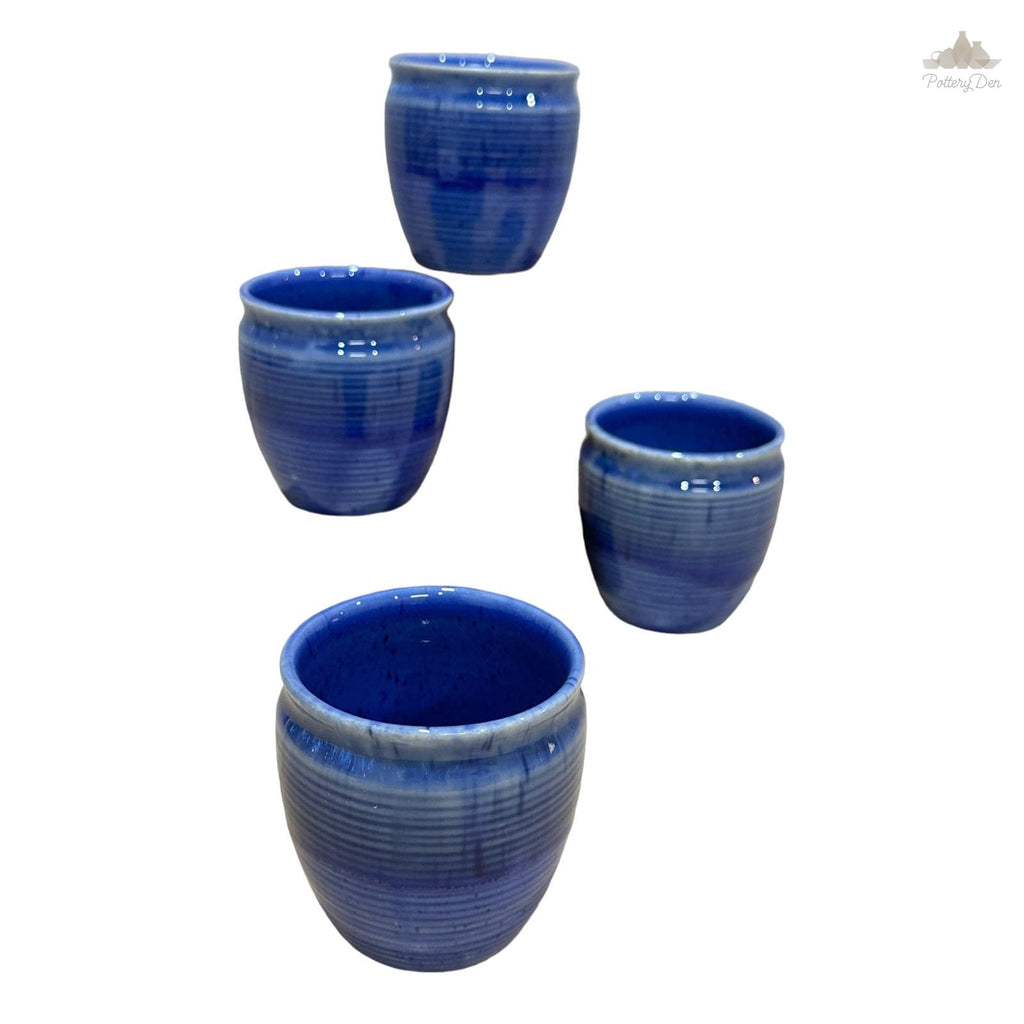 Hand Painted Ocean Blue Ceramic Pottery Kulhad - Set of 4