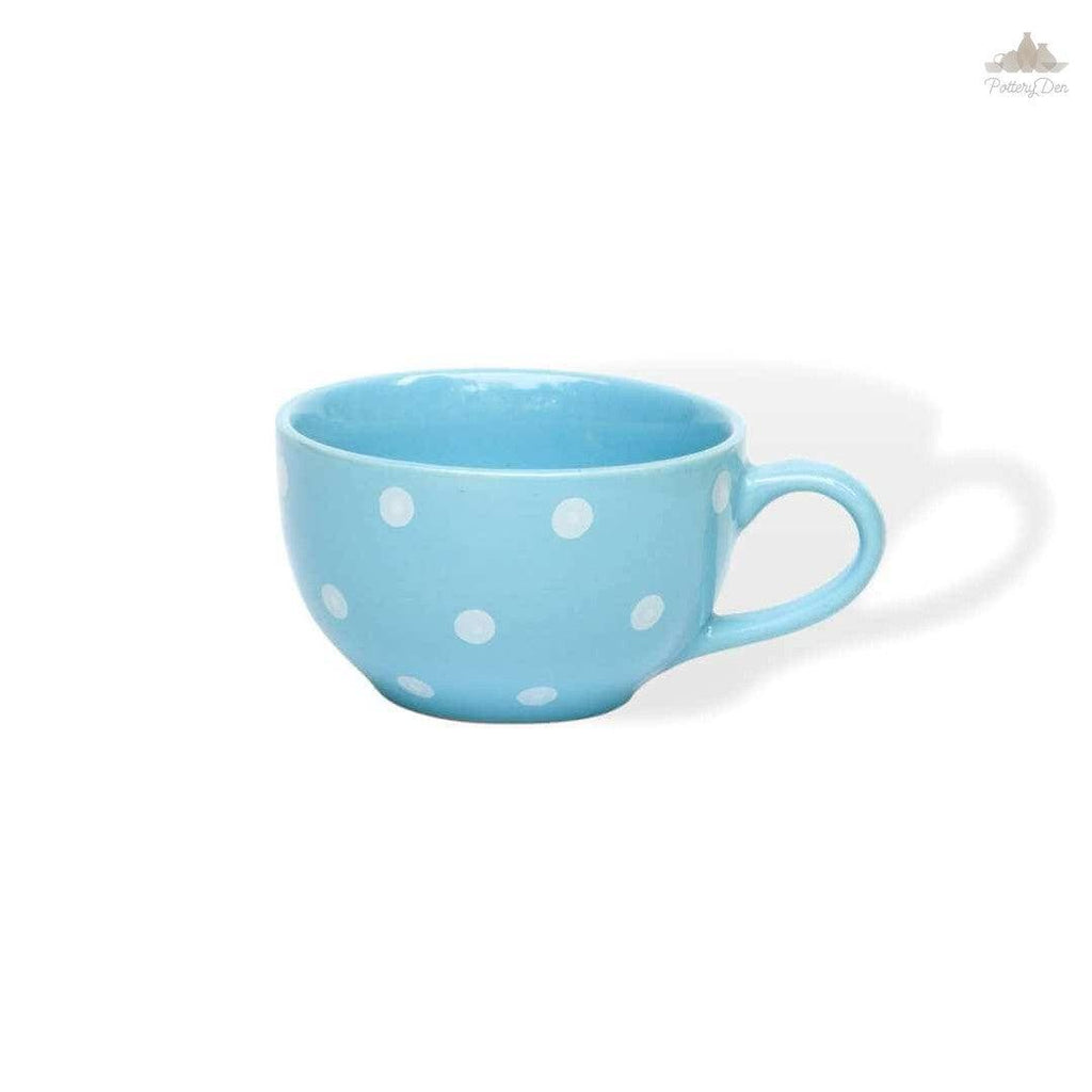 Pastel Blue Polka Dots Coffee Cup - Hand Painted Ceramic | PotteryDen